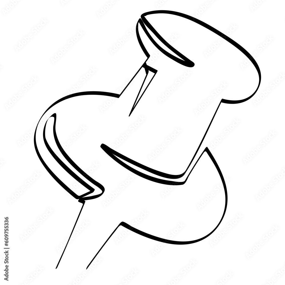 simple vector sketch push pin single one line art, continuous Stock ...