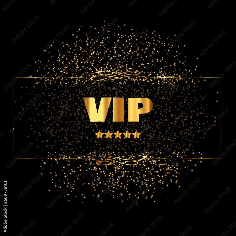 Shine black background with golden sparkling frame. Vector illustration Stock Vector | Adobe Stock