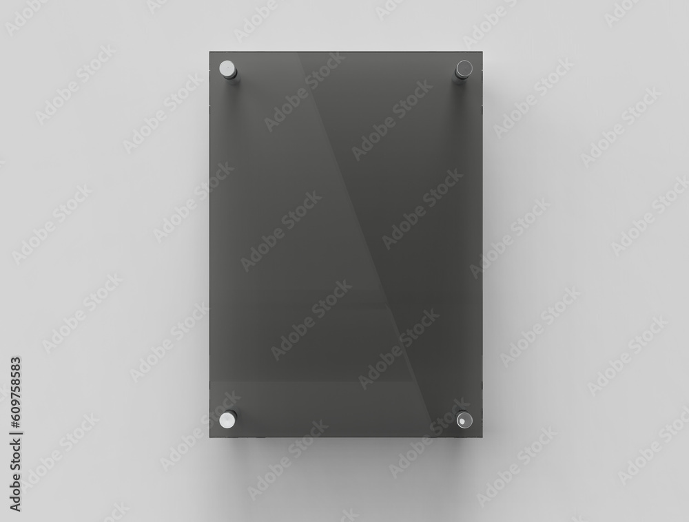 Blank vertical A4 black glass office corporate Signage plate Mock Up ...