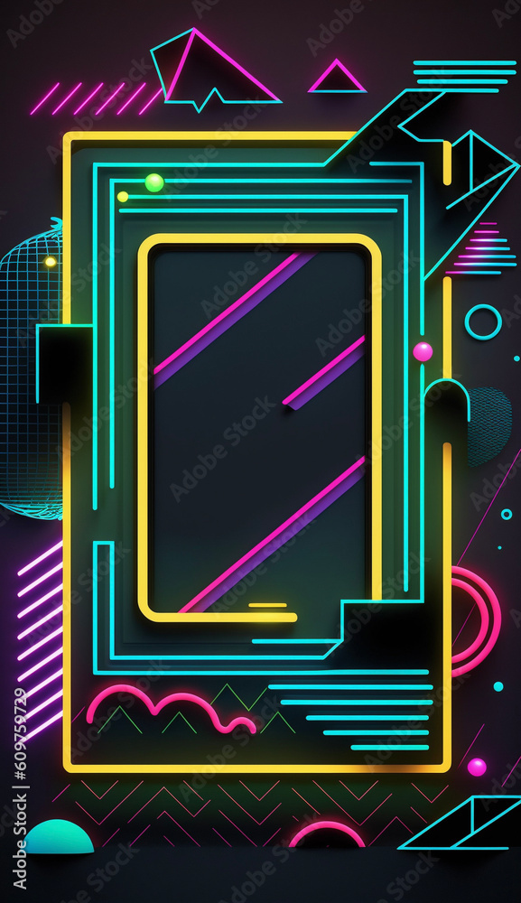 80s Shapes Memphis Design Neon Frame Room for Copy Generative AI Stock ...
