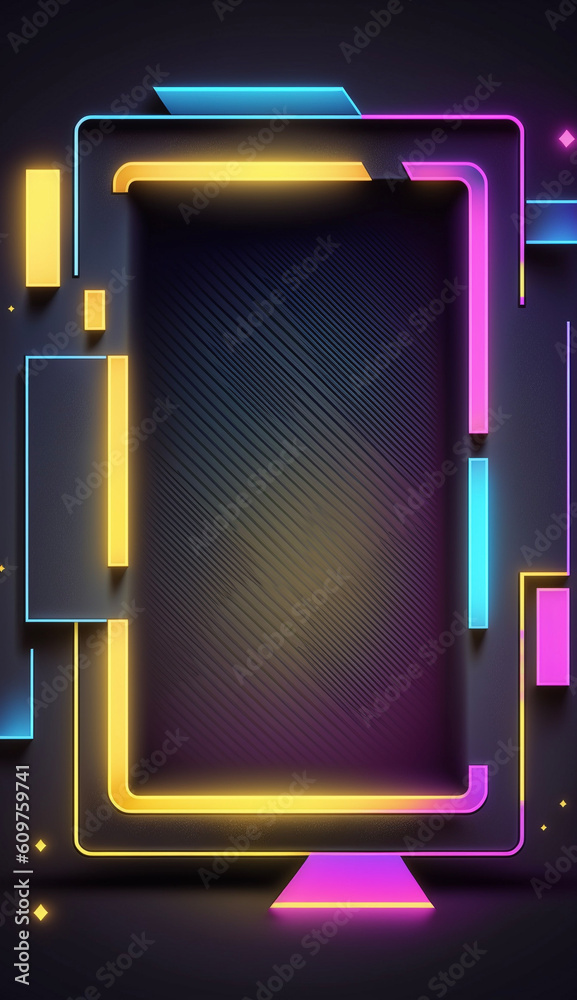 80s Shapes Memphis Design Neon Frame Room for Copy Generative AI Stock ...