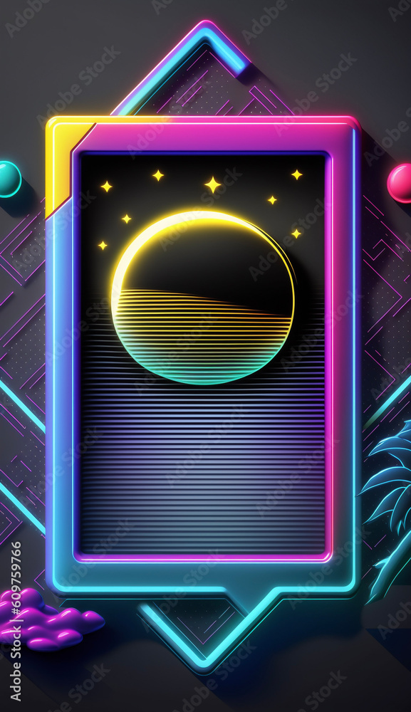 80s Shapes Memphis Design Neon Frame Room for Copy Generative AI Stock ...