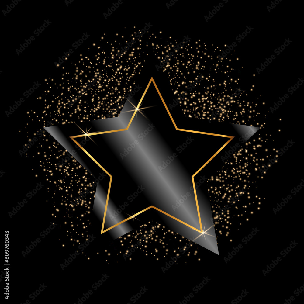Shine black background with golden sparkling star. Vector illustration ...