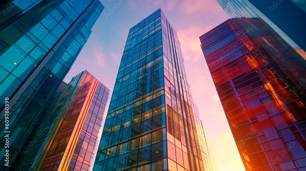 Low angle image of typical contemporary office towers, tall structures ...