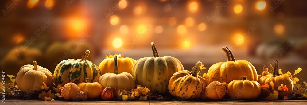pumpkins sitting top wooden table resources background cornucopia focus ...