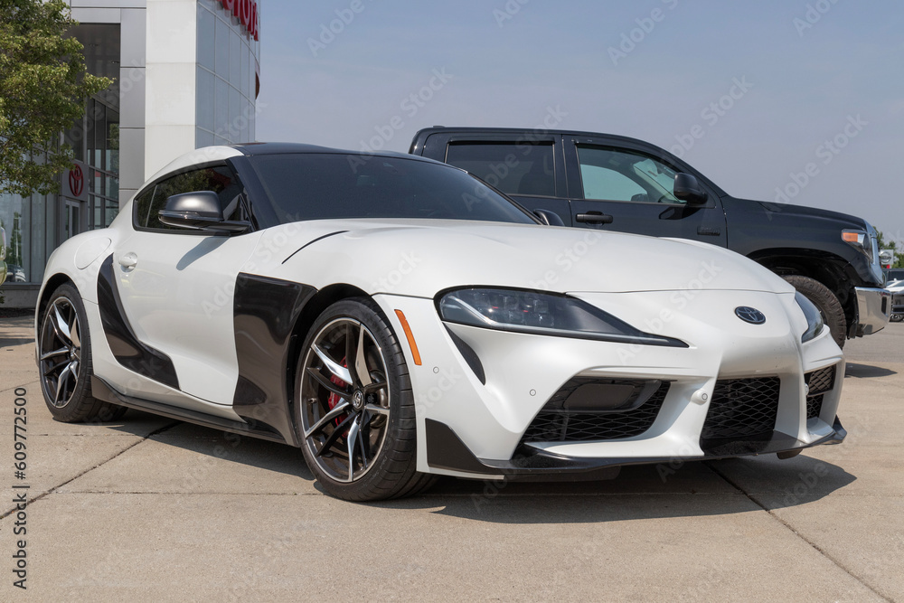 Toyota Supra display at a dealership. Toyota offers the Supra in 2.0, 3 ...