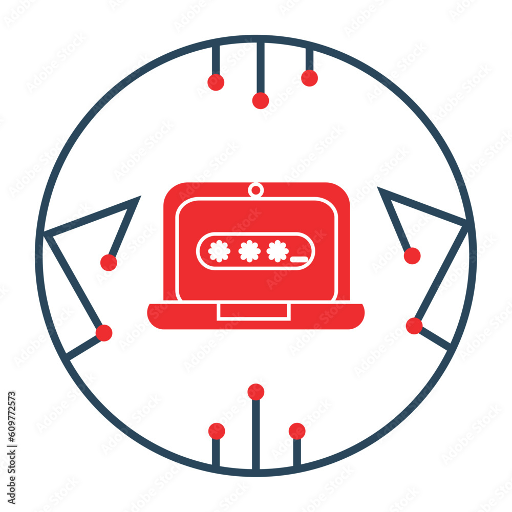 vector icon of a portail computer with white background with red lines ...
