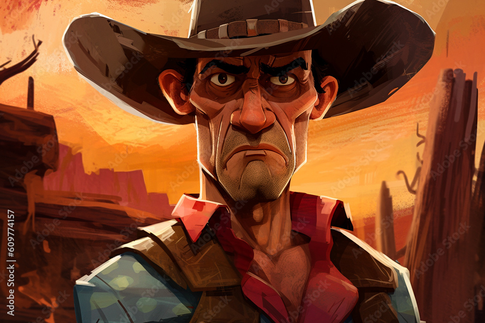 Graphic novel style illustration of a rugged cowboy in the old west ...