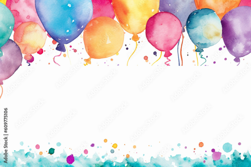 Birthday card background frame, Watercolor illustration with white part ...