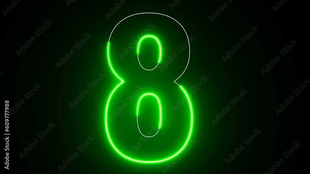 8 Number Electric green lighting text with animation on black ...