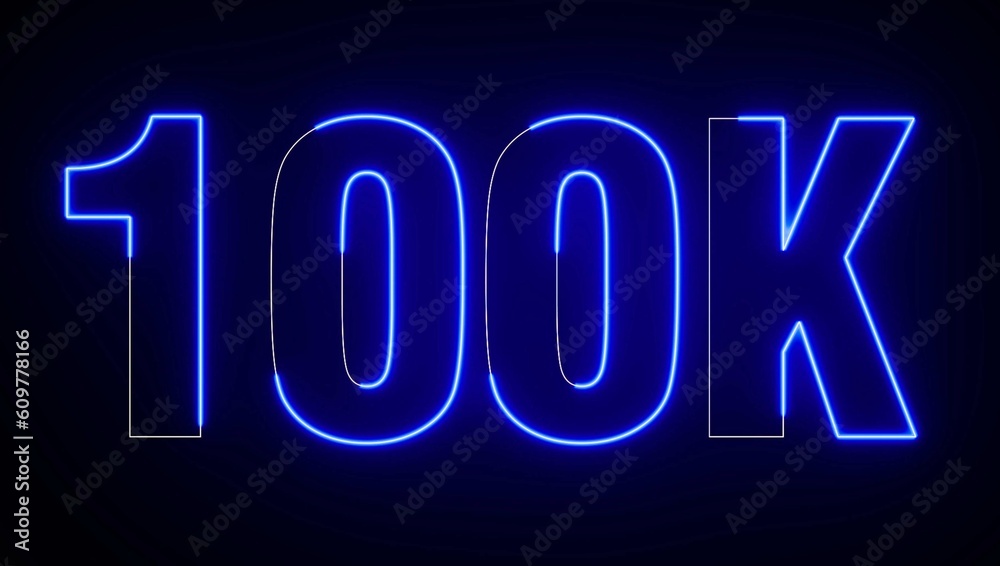100K Electric Blue lighting text with animation on black background, 3D ...