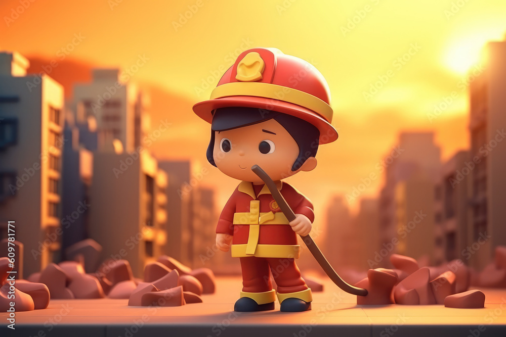 Cute cartoon firefighter, generative AI Stock Illustration | Adobe Stock