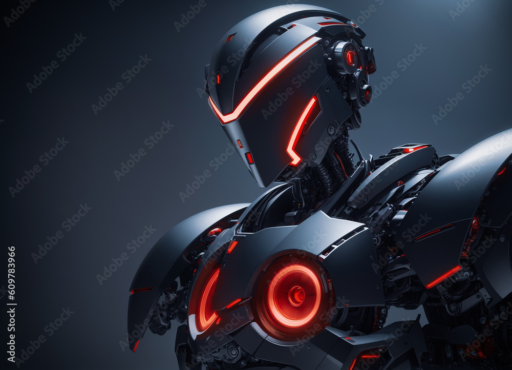 Red eyed robot, android with red circles on its chest. Generative AI ...