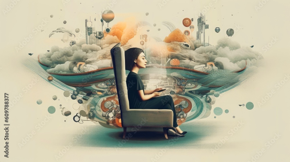 Peaceful woman with third eye employs intuition in decisions. Psychic ...