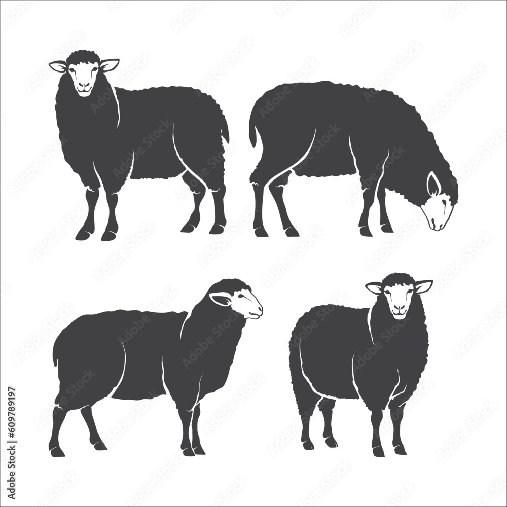 Sheep vector icon set. Lamb simple symbol set. Sheep animal silhouette ...