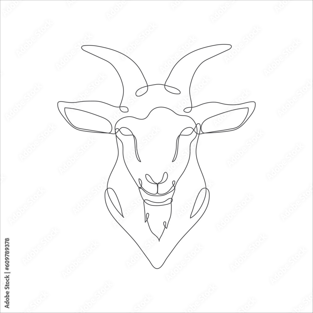 Goat head in continuous line drawing style. Goat head line art icon ...