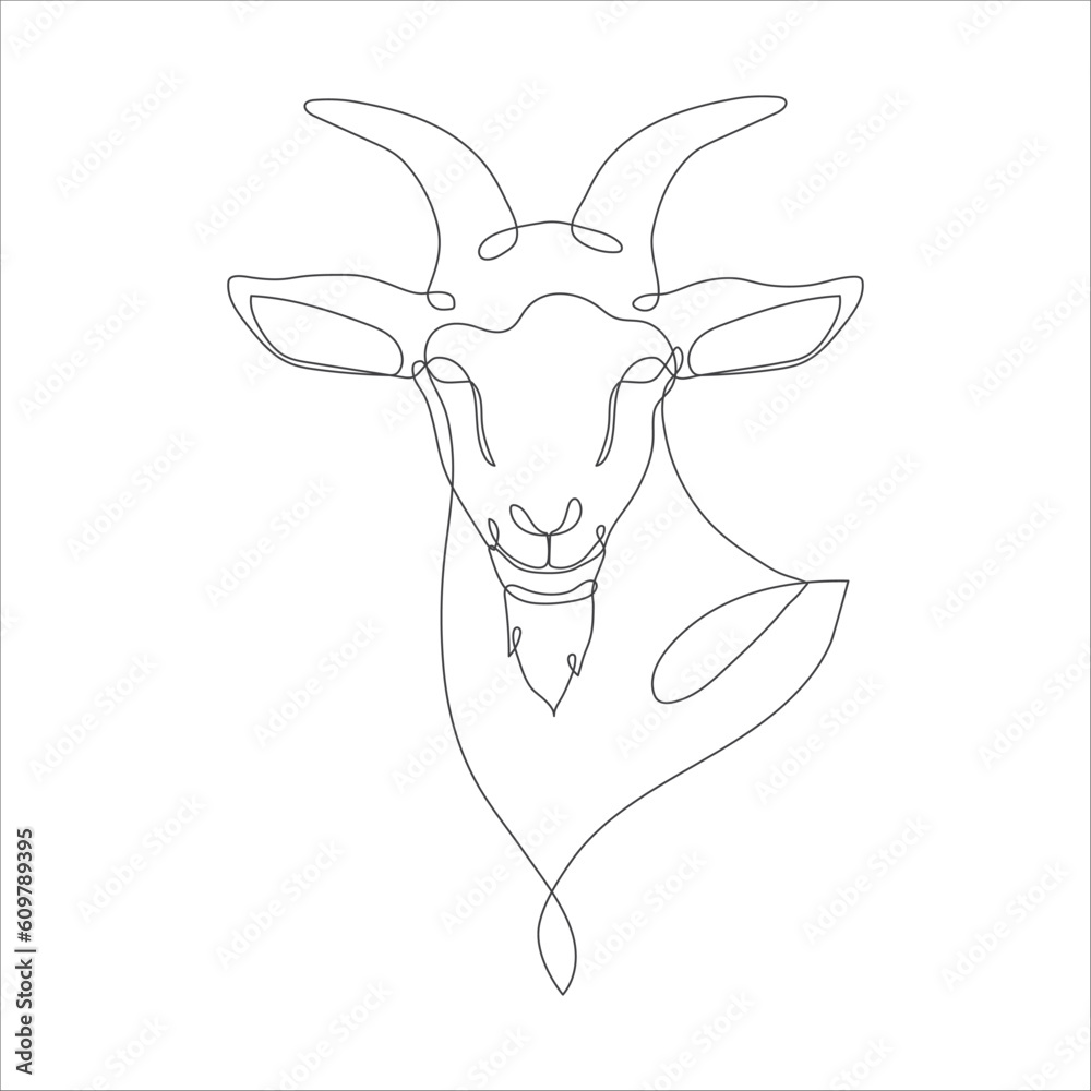 Goat head in continuous line drawing style. Goat head line art icon ...