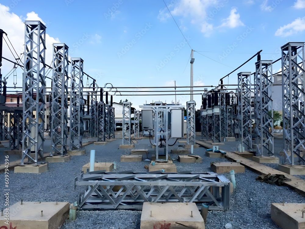 The Steel stands and footing of 115 kV Hybrid Switchgear in the ...