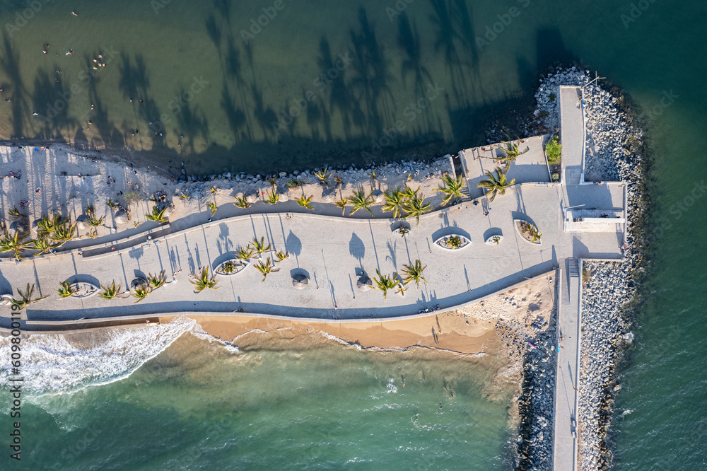 air view of boardwalk, Barra de Navidad beach, cihuatlan, Jalisco ...