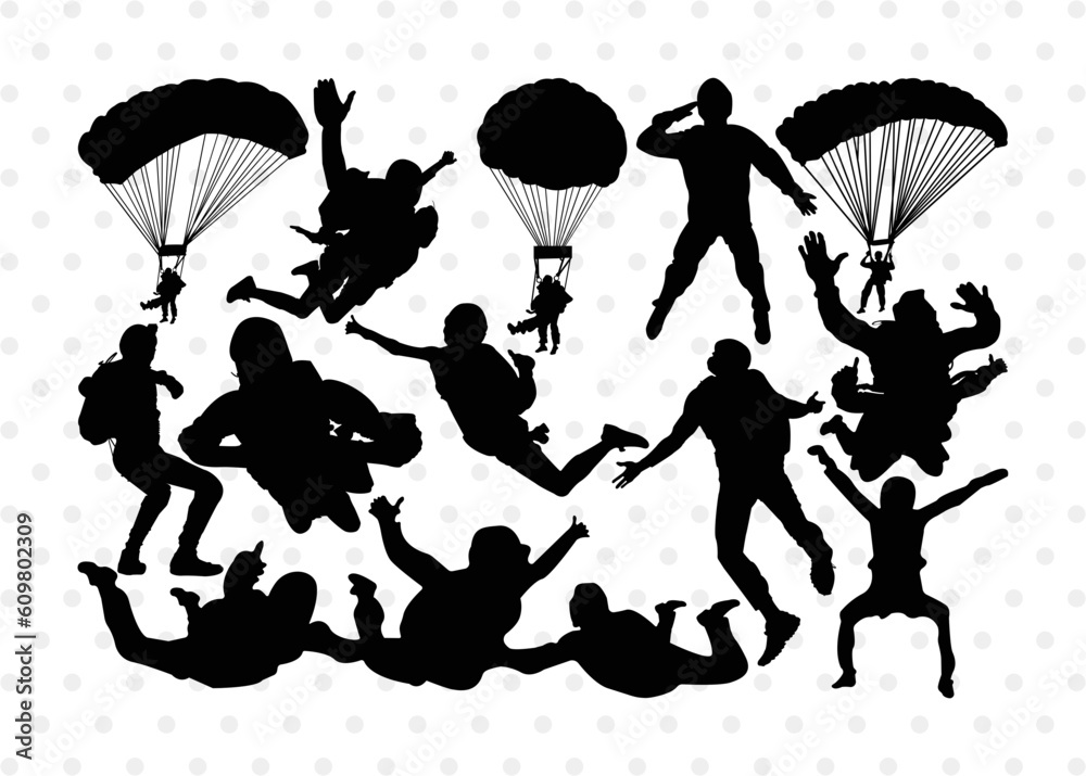 Vetor de Sky Diving Silhouette, Sky Diving SVG, Sky Diving Bundle ...