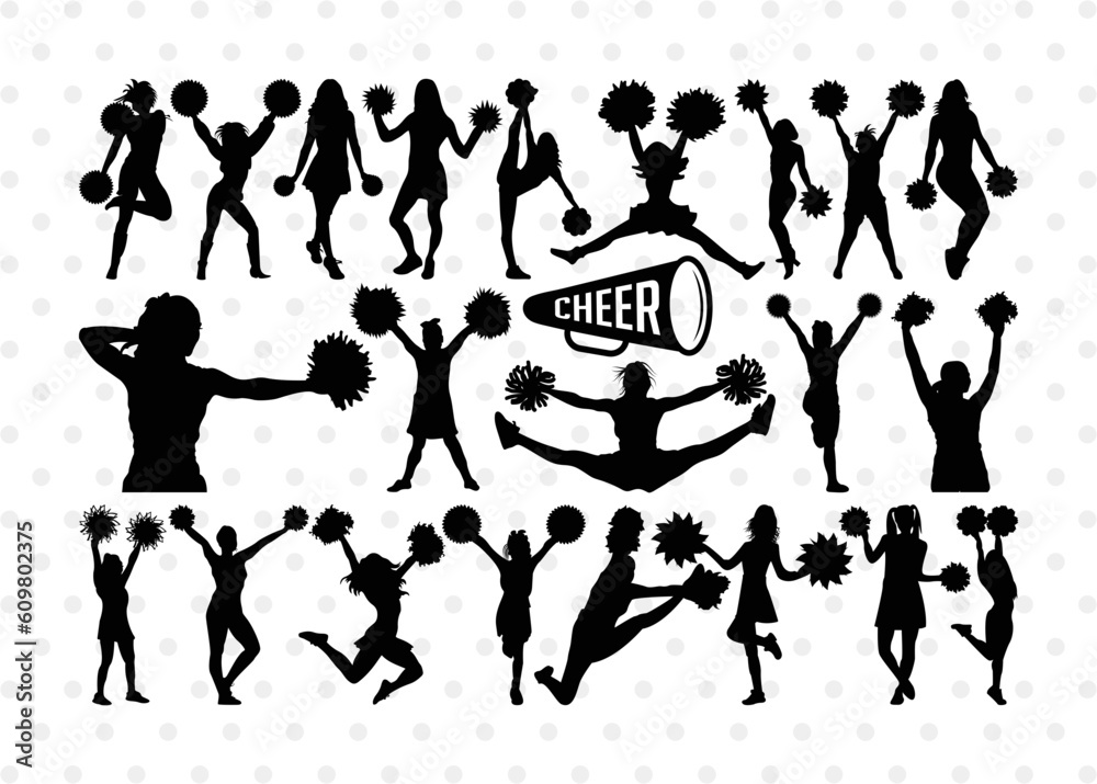 Vetor de Cheerleader Silhouette, Cheerleading Svg, Cheer Girls Bundle ...