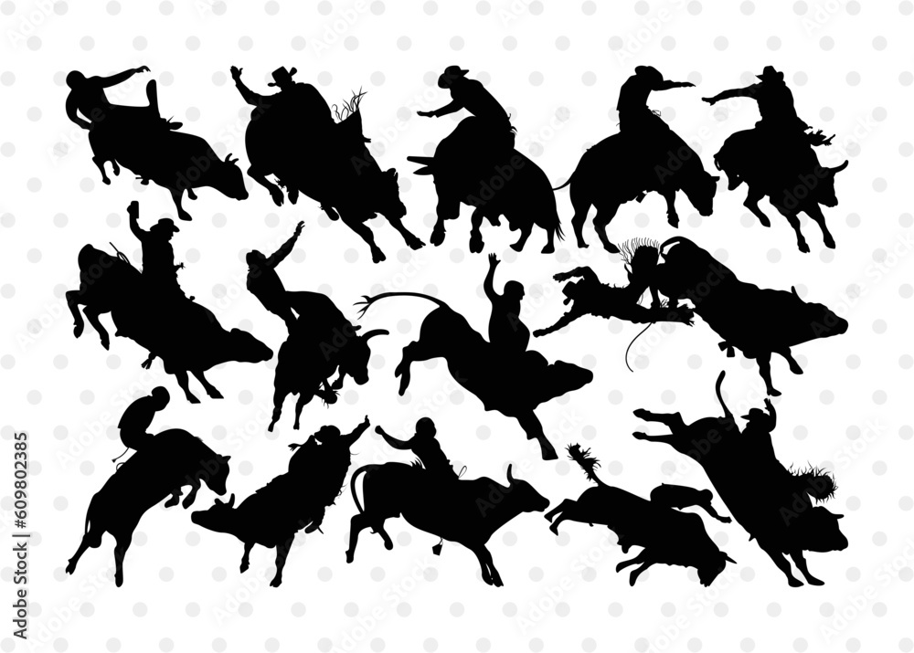Bull Rider Silhouette, Bull Svg, Rodeo Svg, Sports svg, Steer Riding ...