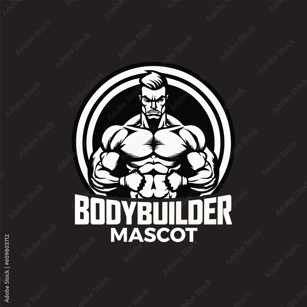 Body Builder Mascot Logo Design Muscular Men Strong Man Mascot Logo ...