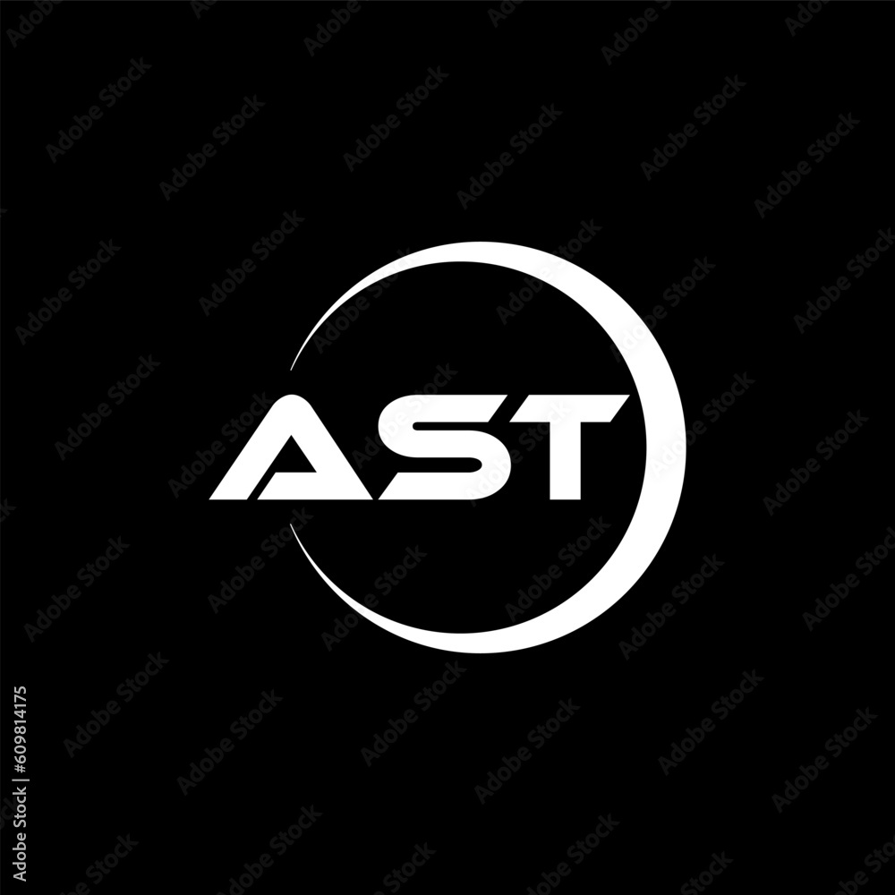 AST letter logo design with black background in illustrator, cube logo ...