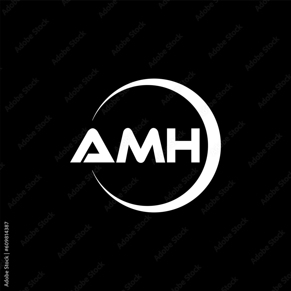 AMH letter logo design with black background in illustrator, cube logo ...