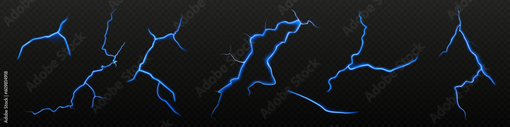 Lightning electric effect, light thunder vector isolated on transparent ...