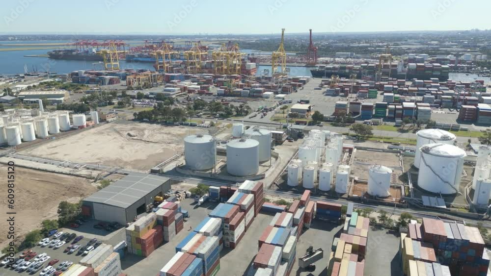 Stacked cargo containers at Port Botany terminal, global logistics ...