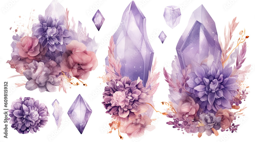 mystical amethyst crystals isolated on a transparent background for ...