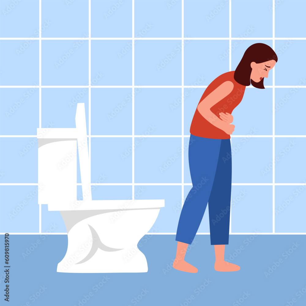 Woman with diarrhea symptom in flat design. Stock Vector | Adobe Stock
