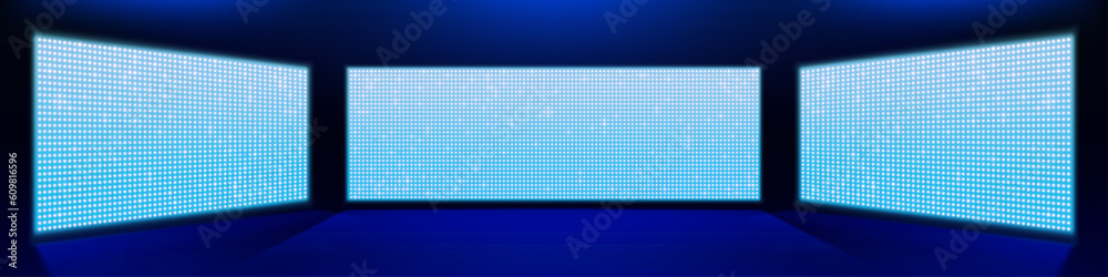 Realistic three LED screens on stage. Vector illustration of large LCD ...