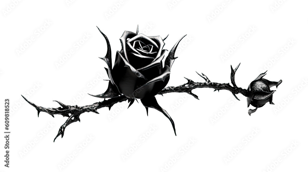 enigmatic black rose with thorns isolated on a transparent background ...