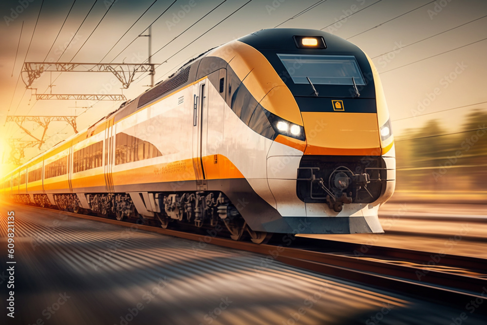 touch of artistic motion blur, a high-speed train effortlessly zooms ...