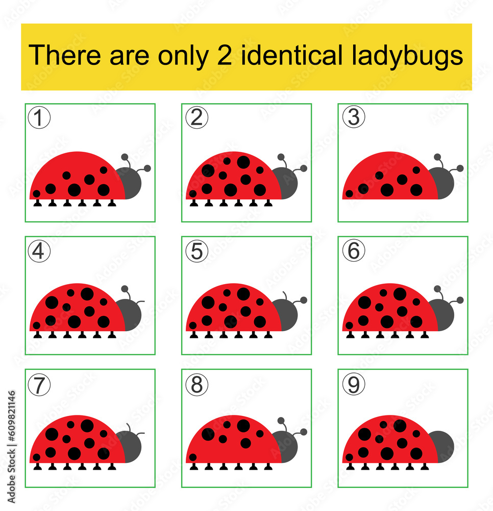 Find two identical ladybugs. Logic game for children. Task for the ...