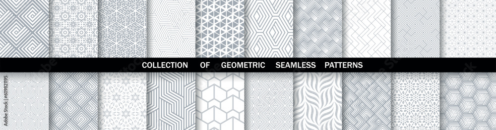 Geometric set of seamless gray and white patterns. Simpless vector ...