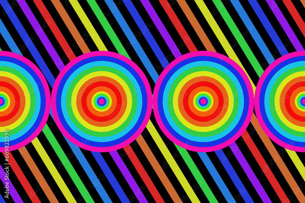 Rainbow circle and stripes with black background. LGBTQ+ pride month ...