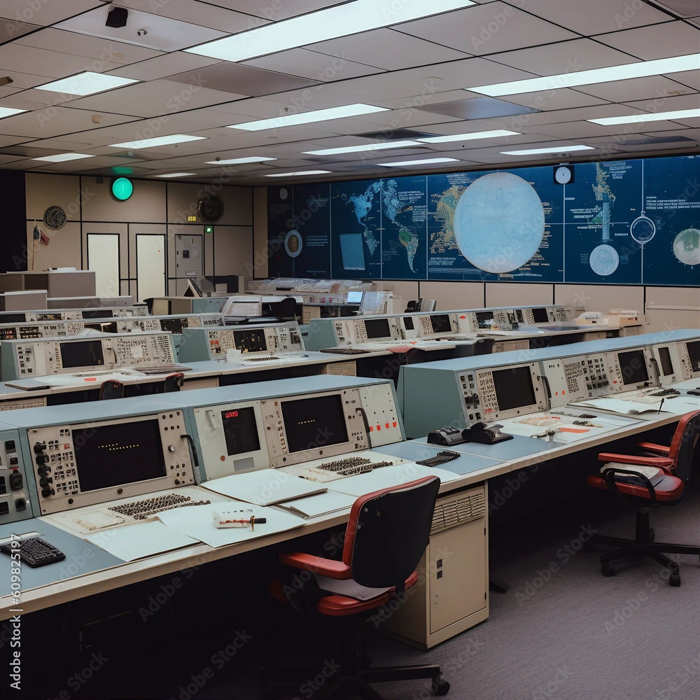 Old-Fashioned Military Command Center With a Large Display Screen and ...