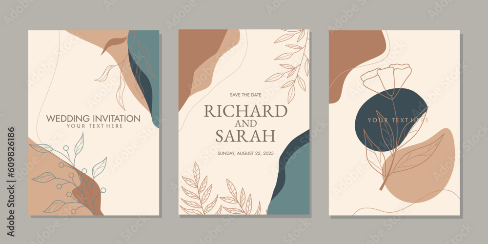 set of invitation cover designs with hand drawn floral decorations ...