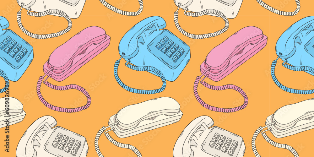 Retro phone pattern. 80s, 90s vintage telephones. Y2k trend. Telephone ...