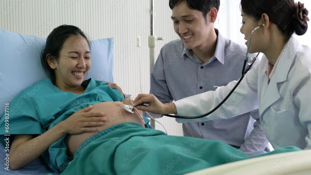 Doctor examination of pregnant for baby at hospital. Asian doctor visit ...