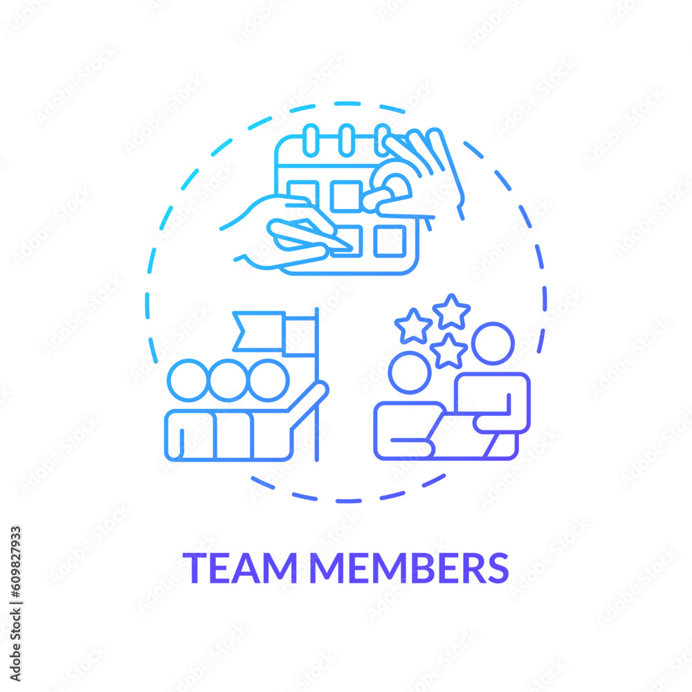 Team members blue gradient concept icon. Working together. Teamwork ...