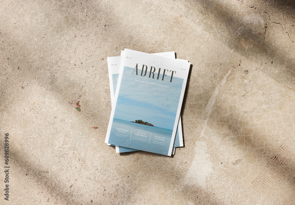 Mockup of two closed vertical A4 saddle stich magazines with ...