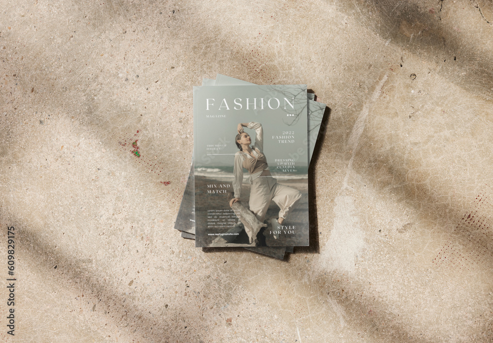 Mockup of stack of closed vertical A4 magazines with customizable front ...