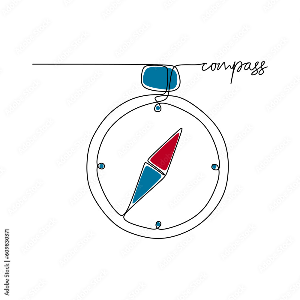 one line drawing continuous design of compass isolated on white ...