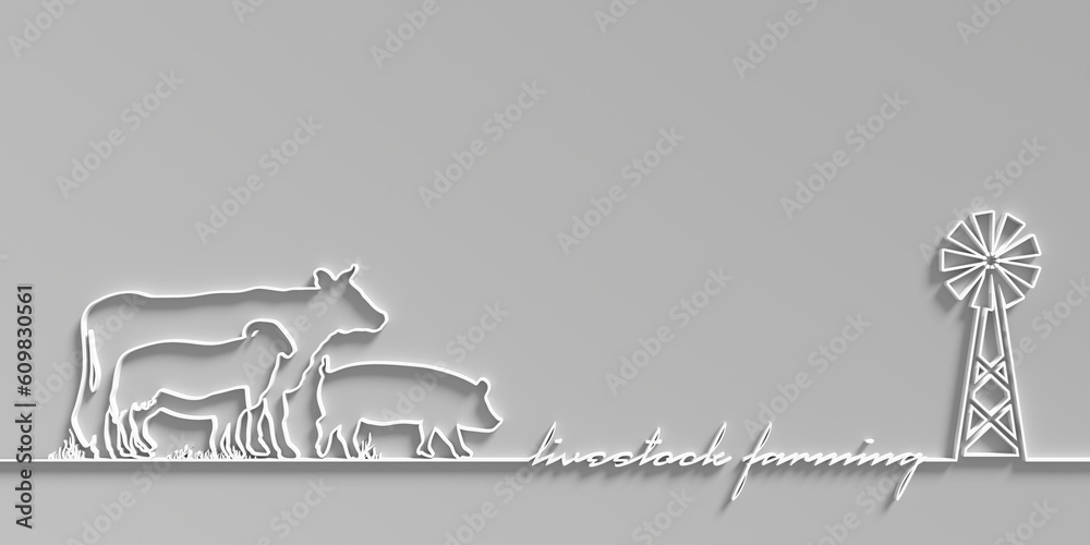 Overlayed outline icons of ram, cow and pig. Ecologically clean area ...