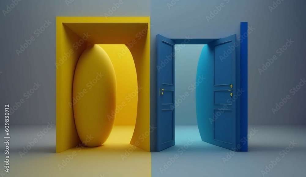 3d render Modern minimal background with half open door generative Ai ...