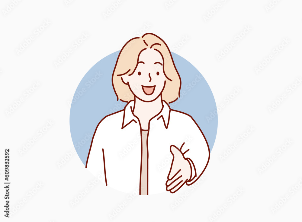 Male extending his hand for a handshake greeting. Hand drawn style ...